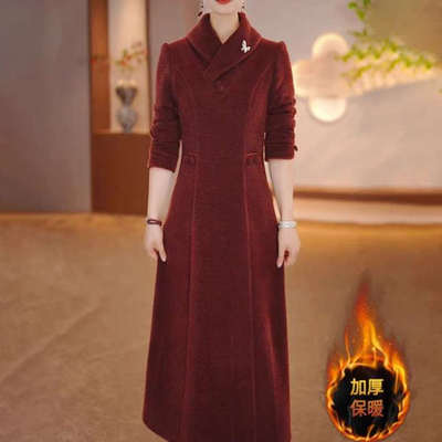 喜婆婆婚宴装礼服假两件套装小个子大方得体长袖连衣裙女春秋妈妈