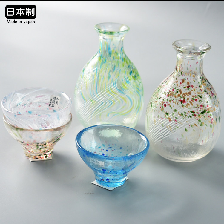 日本进口清酒杯东洋佐佐木酒具彩色玻璃小清新水墨风酒壶小酒瓶