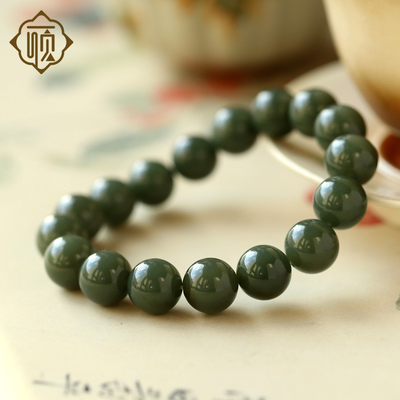 顽石灵糯性十足毕业级油膏沙枣青和田玉大颗粒手串W2-354