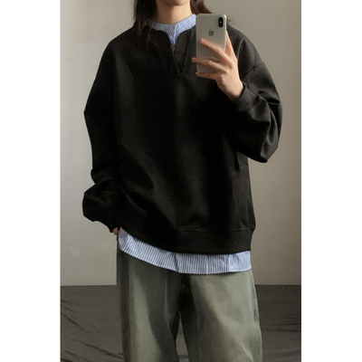 wtmp日系复古撞色拼接假两件衬衫卫衣男女潮牌宽松休闲翻领上衣