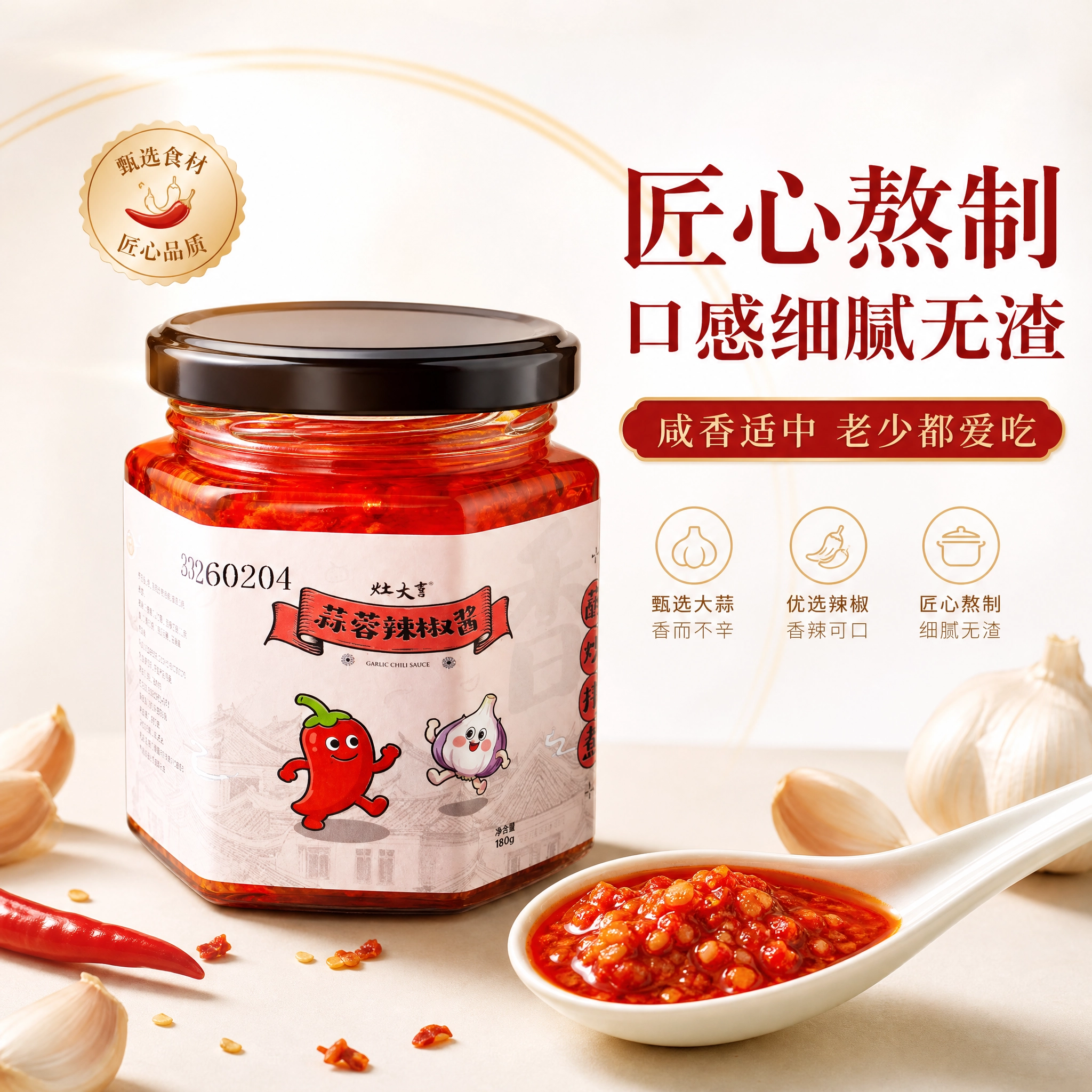 灶大亨蒜蓉辣椒酱拌饭酱0添加防腐火锅蘸料调料辣椒酱蒜蓉酱