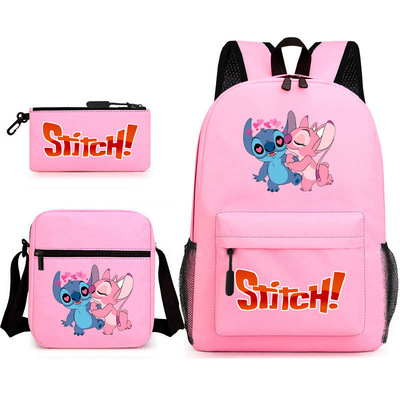 欧美开学季热销史迪仔学生双肩包stitch烫画背包挎包笔袋三件套