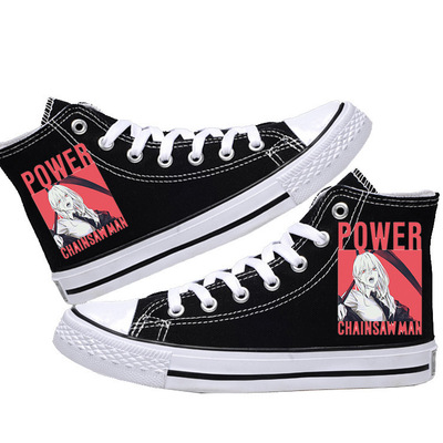 新款动漫鞋子 电锯人 Chainsaw Man周边印花帆布鞋学生平底鞋