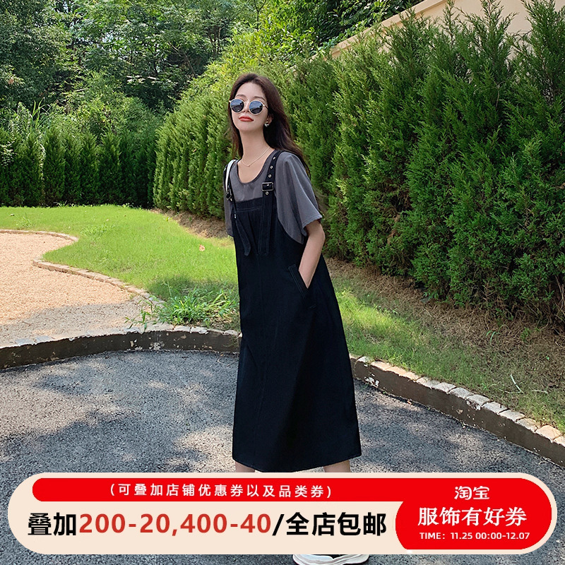 五季家大码女装胖mm2023年新款夏装减龄显瘦假两件T恤拼接连衣裙_虎窝淘
