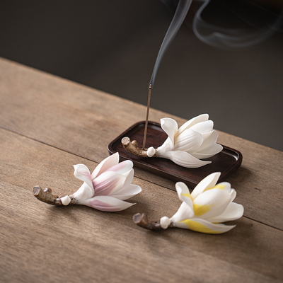 玉兰花手工陶瓷线香插摆件香薰炉