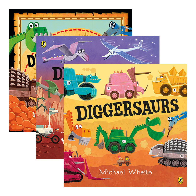 英文原版 Diggersaurs忙碌的恐龙工程车系列3册套装图画多彩活泼儿童趣味想象故事绘本英文版进口英语原版书籍_虎窝淘