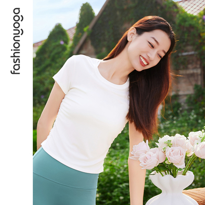 凡圣瑜伽服圆领休闲百搭简约收腰显瘦短袖T恤F15325