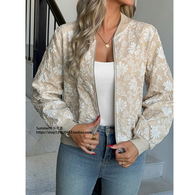 2025秋欧美提花拉链宽松休闲外套