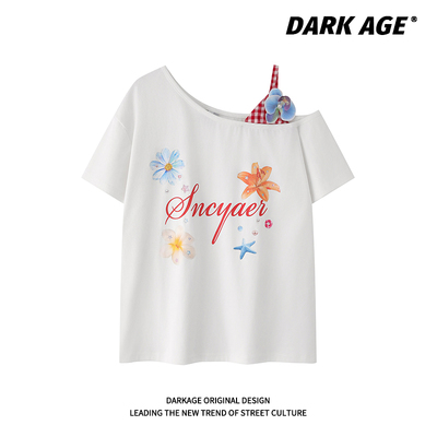 DARKAGE原创斜肩吊带辣妹短袖T恤