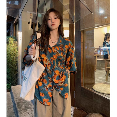 大码300斤痞帅情侣花衬衫男女