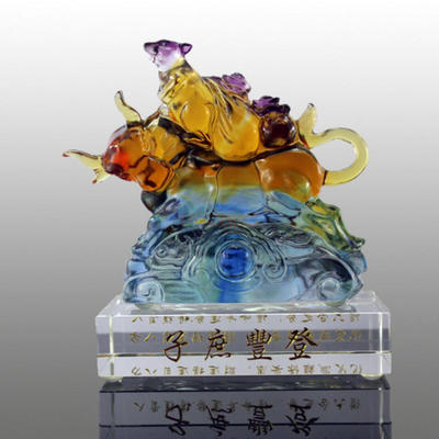 古法琉璃家居摆件PTFM0116六合生肖之子庶丰登牛属个人商务馈赠