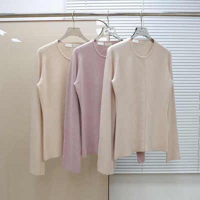 面料控入 出岛国 女款 真丝羊绒混纺圆领针织开衫 E056