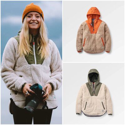 英伦户外山系PSG 女款 拼接连帽抽绳半拉链羊羔绒外套 D376