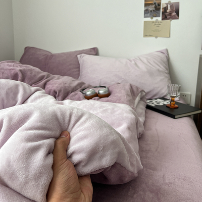 A类牛奶绒被套四件套床上用品被罩床单加厚珊瑚绒保暖三件套床笠4