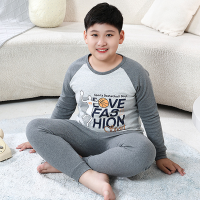 胖童内衣套装纯棉秋冬款青少年中大童加肥加宽秋衣秋裤睡衣家居服