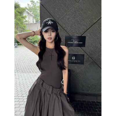 kumi设计感假两件纯色背