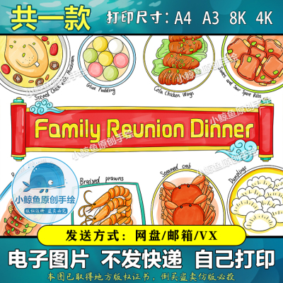 636英语年夜饭Family Reunion Dinner菜单英语手抄报模板电子版