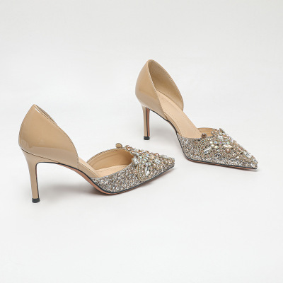 miss found白色婚鞋夏季高跟鞋主婚纱小众感2026新款水钻凉鞋