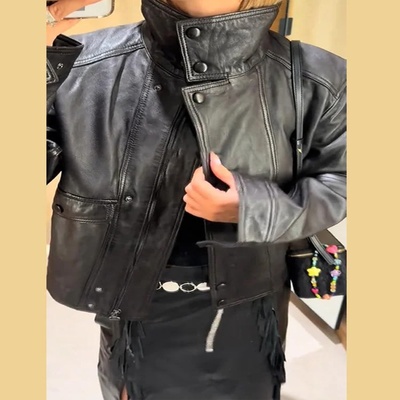 Fashion Black Leather Jacket Women Clothing Autumn Winter N
