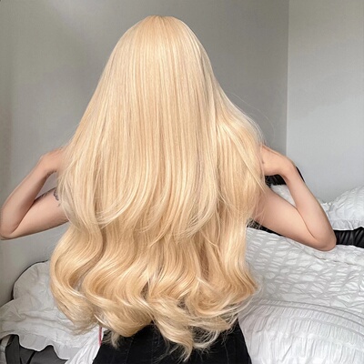 Long Blonde Wavy Synthetic Wigs with Bangs Lolita Cosplay B