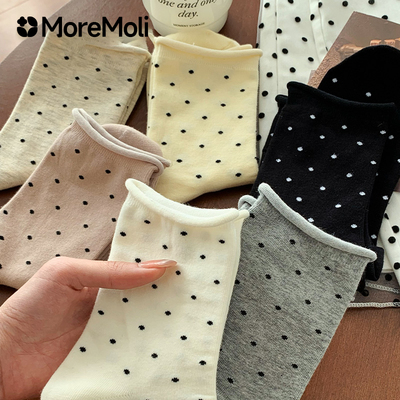 moremoli波点卷边显瘦中筒袜
