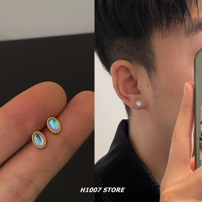 月光石新款蛋形金色男款耳钉女小众设计高级感螺丝耳骨钉百搭耳环