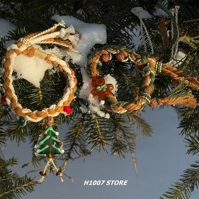 圣诞限定手作编织款手绳姜饼人手链小众设计圣诞树手串情侣款饰品