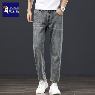 啄木鸟纯棉九分牛仔裤男秋冬新款