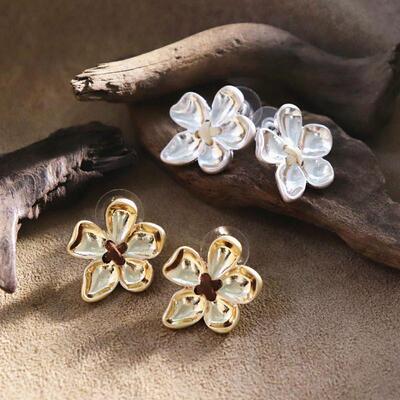 日本OSEWAYA耳饰LIMITED NUMBER美式复古麂皮芯花朵造型耳钉女