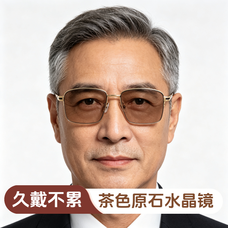 真水晶石平光眼镜 户外开车遮阳 高清茶色水晶镜片长辈开车护目镜