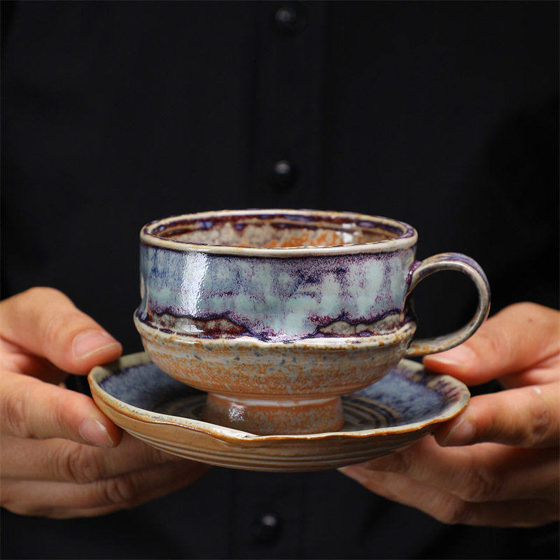 【190ml窑变陶瓷杯】咖啡杯碟开水马克杯下午茶渐变色微波炉水杯