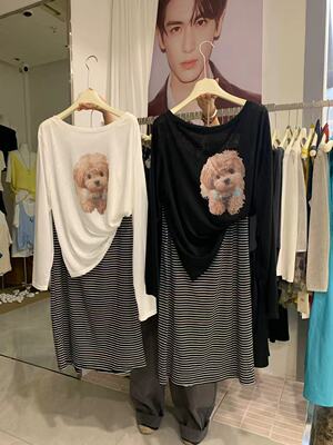 8055夏新款斜肩印花宽松百搭长袖T恤女防晒慵懒风半裙套装