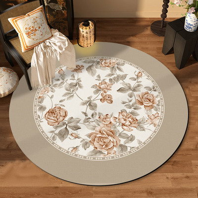 复古花卉圆形皮革地垫可擦洗免洗PVC防水防油客厅沙发垫转椅垫