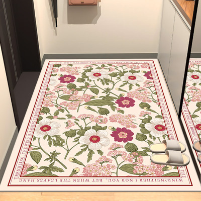 法式花卉皮革地垫可擦洗免洗PVC防水防油防滑脚垫入户门口进门垫