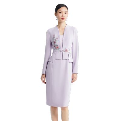 SUSSI/古色季新款商场同款浅紫贴花职场气质通勤假件连衣裙