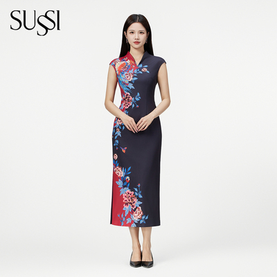 SUSSI/古色夏商场同款新年红装中国风旗袍连衣裙女新中式