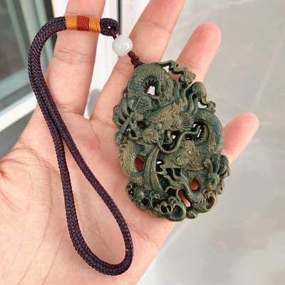 檀木龙牌吊坠绿檀木龙挂件配饰钥匙扣毛衣链牌子檀木DIY龙双面龙