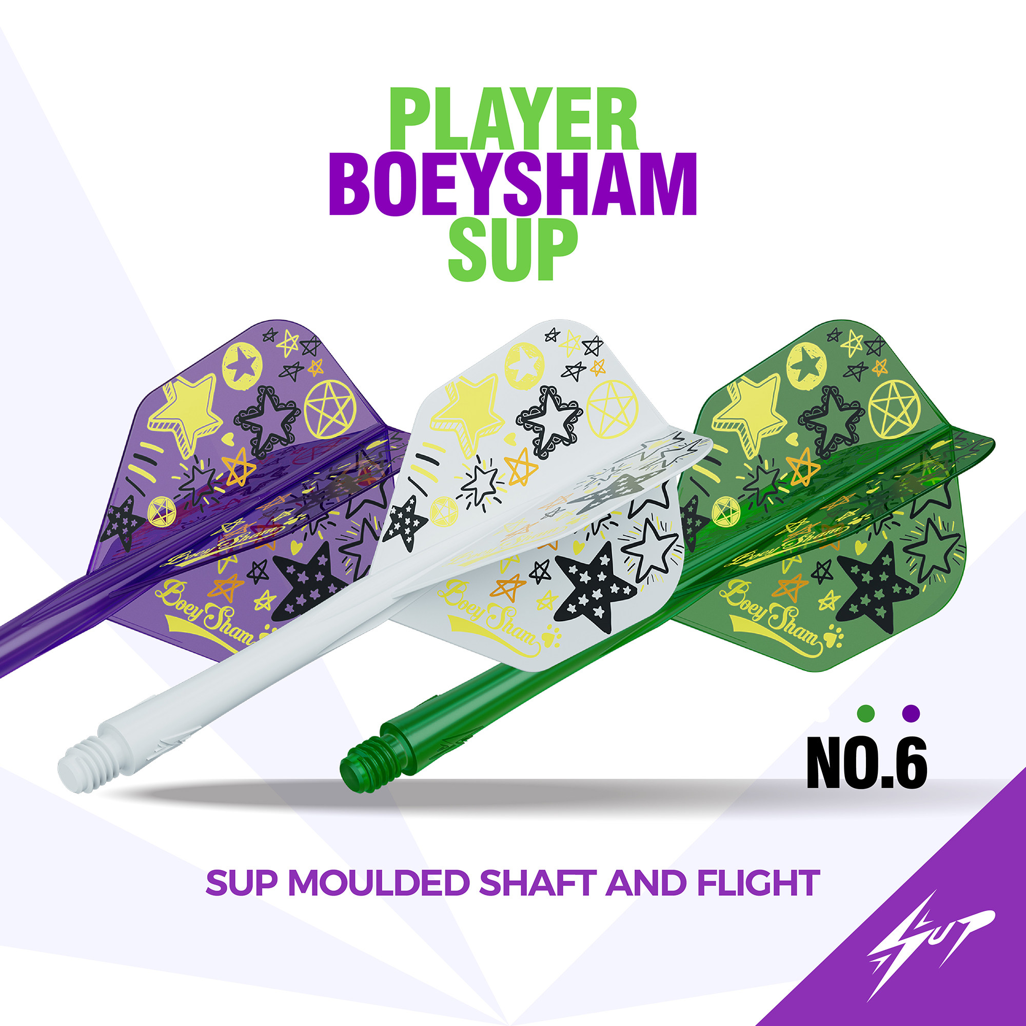 7月新款九牌CALIBURN BoeySham NO.6三支小方叶一体飞镖翼套装