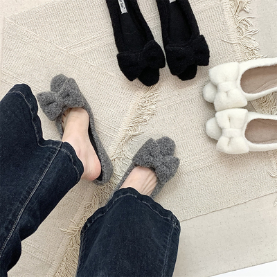 法式复古浅口大蝴蝶结方头