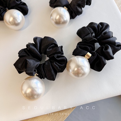 2.15新款 韩国进口 缎面珍珠发圈 基础头饰女热销百搭头绳