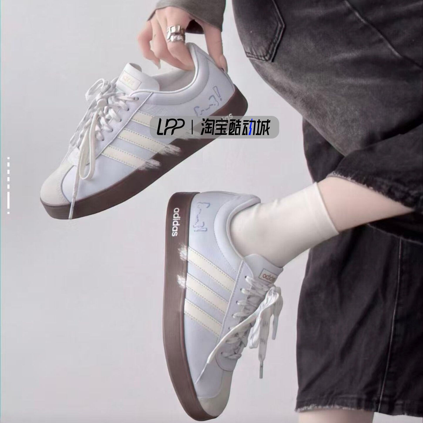 LPP定制球鞋 adidas Vl Court 冰蓝 健身少女校园百搭 低帮德训鞋