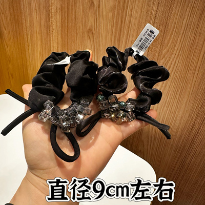 简约气质黑色头绳高端绑结水晶水晶大肠发圈女扎发绳马尾发饰0069