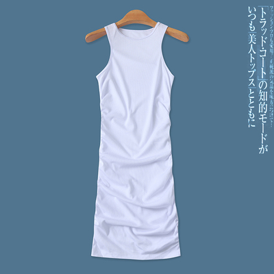 百搭修身褶皱包臀无袖背心裙