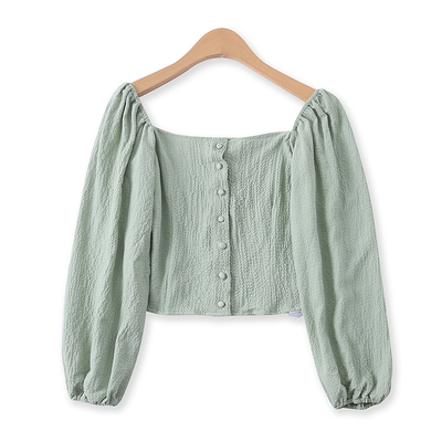 糖果色小衫春夏新款外贸女装减龄百搭前扣显瘦长袖短款上衣12034
