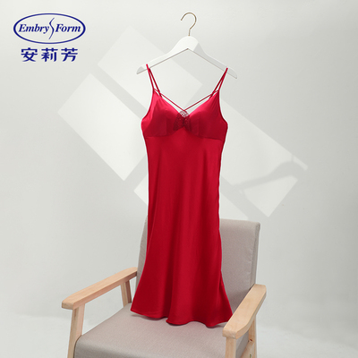 安莉芳囍乐家安岁岁安桑蚕丝女吊带睡裙本命年红家居服EL00722