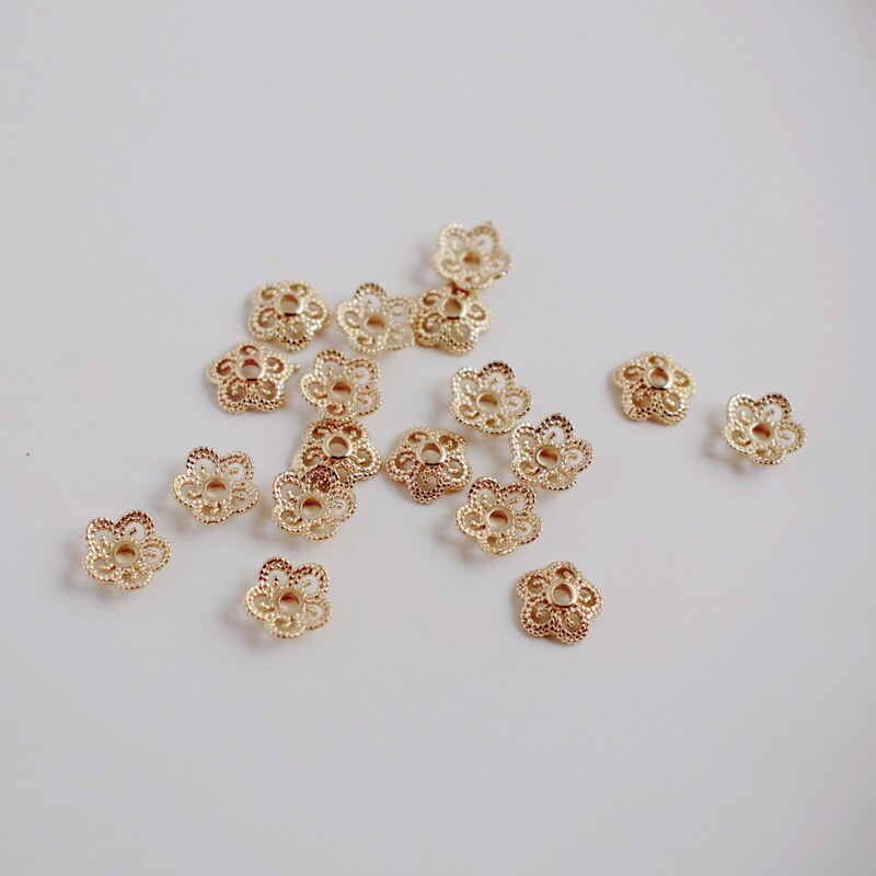 14K包金镀金保色复古镂空古风花托帽8mm制作diy手工串珠配饰材料