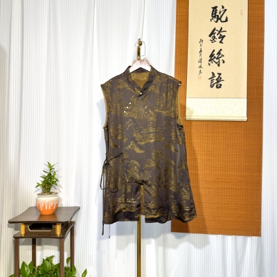 【金峦-奥黛小衫】8326新中式国风 香云纱 提花花萝 坎肩奥黛小衫