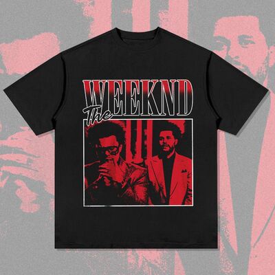 the weeknd盆栽印花短袖重磅黑色嘻哈宽松男女t恤水洗做旧vintage