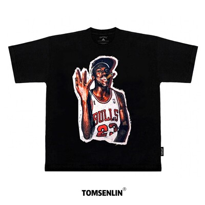 tomsenlin蝙蝠短袖迈克尔贴布线毯美式重工贴短袖