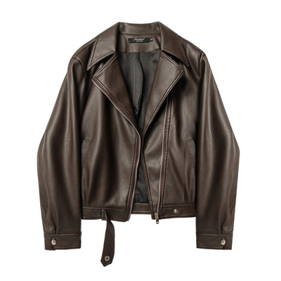 美式复古翻领皮衣外套